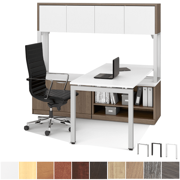 PLT File Bench L-Desk & Steel Post Hutch