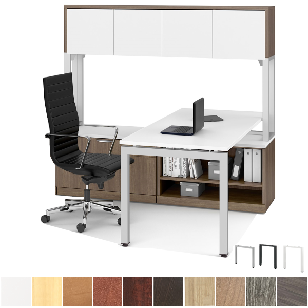 PLT File Bench L-Desk & Steel Post Hutch