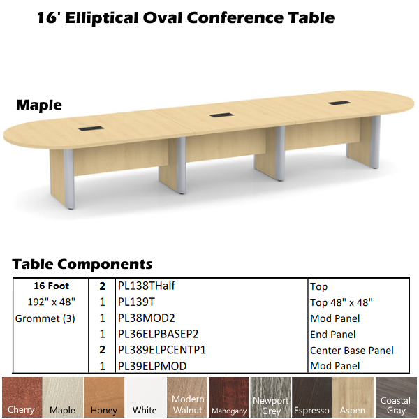 Performance Laminate 16' Elliptical Leg Oval Conference Table