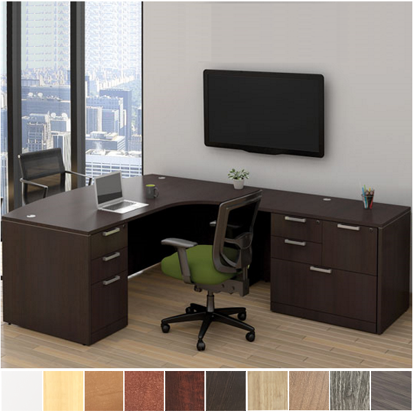 PL Curved Interior L-Shaped Desk with 4-Drawer Combo File