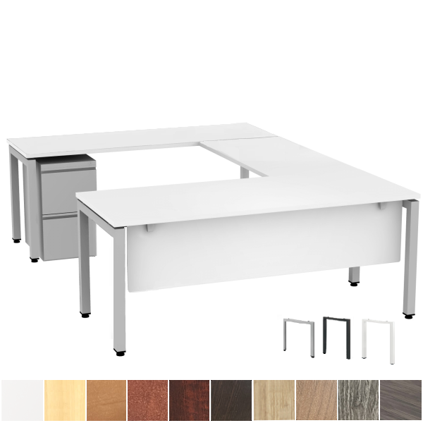 Modern Unite Leg Single Pedestal U- Steel Desk | Front Panel