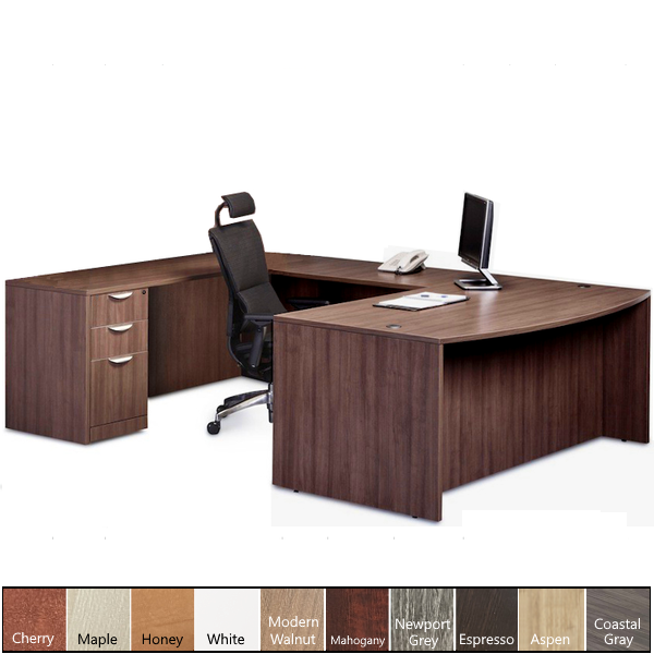 PL Bow Front 90° U-Desk Set | Large Executive U-Desk