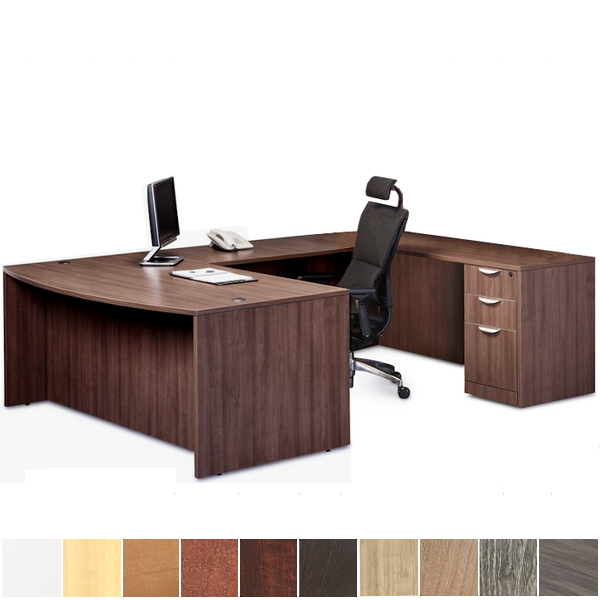 PL Bow Front 90° U-Desk Set | Large Executive U-Desk