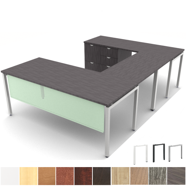 Modern Unite Leg Frosted Acrylic Modesty U- Steel Desk