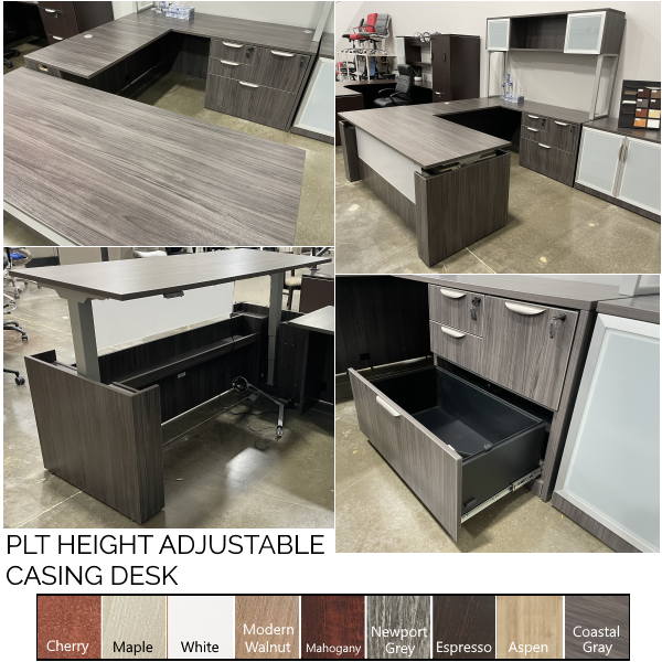 PLT Powered Height Adjustable Casing U-Desk + Post Hutch